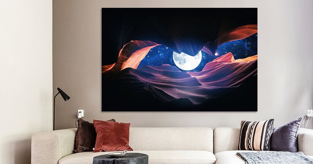 Grand Canyon met Space & Full Moon Collage I van ARTenyo👁⃤- op canvas, behang en meer